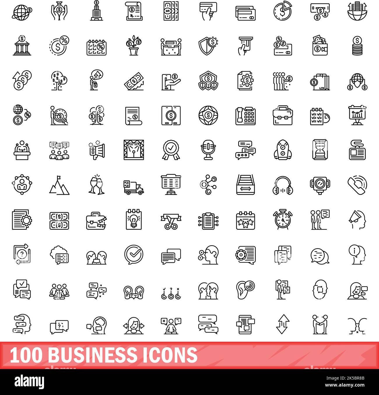 100 business icons set. Outline illustration of 100 business icons ...