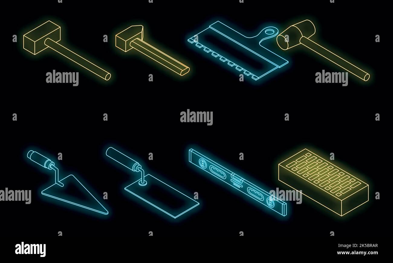 Masonry worker icons set. Isometric set of masonry worker vector icons ...