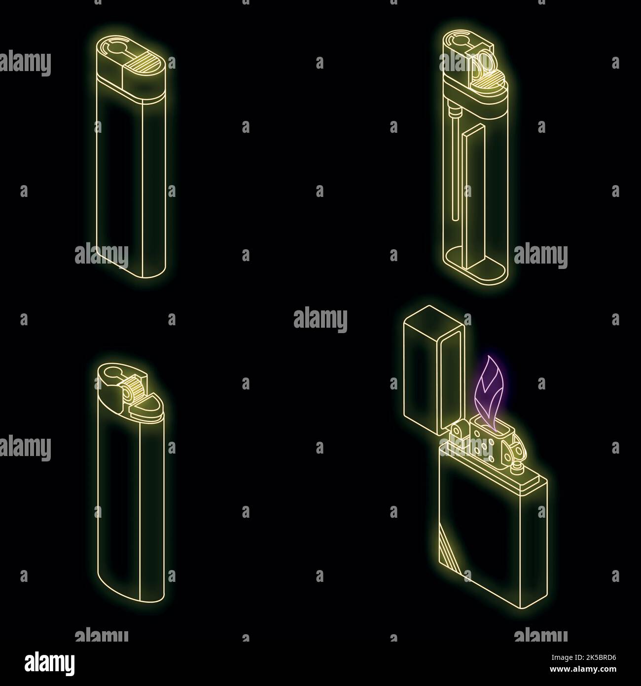 Cigarette lighter icons set. Isometric set of cigarette lighter vector ...