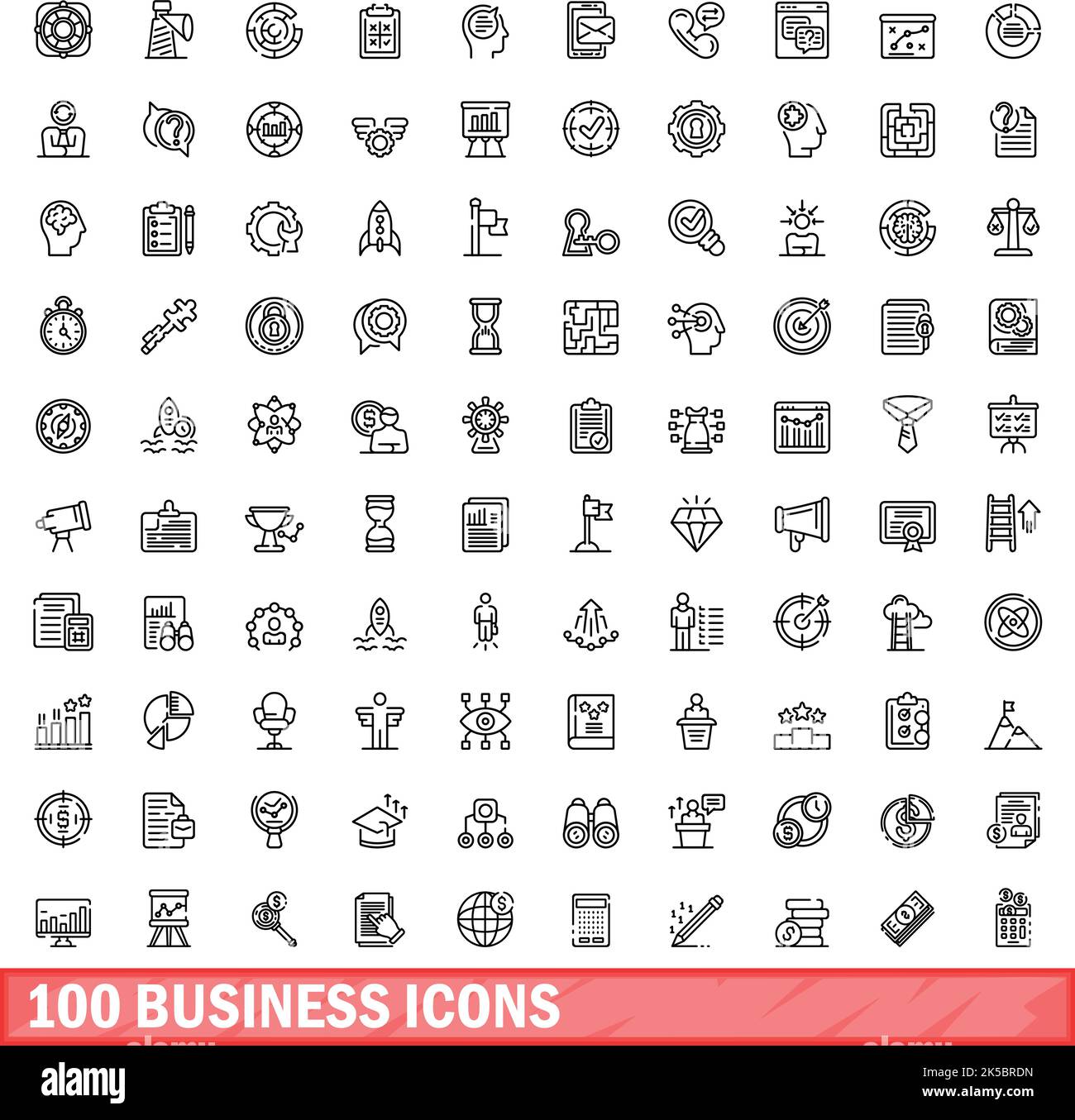 100 business icons set. Outline illustration of 100 business icons ...