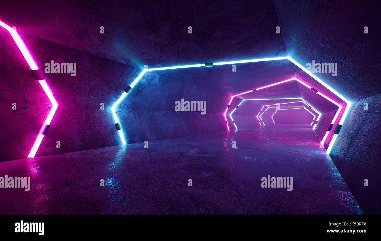 Sci Fi Alien Cyber Tron Neon Purple Blue Glowing Command Room With ...