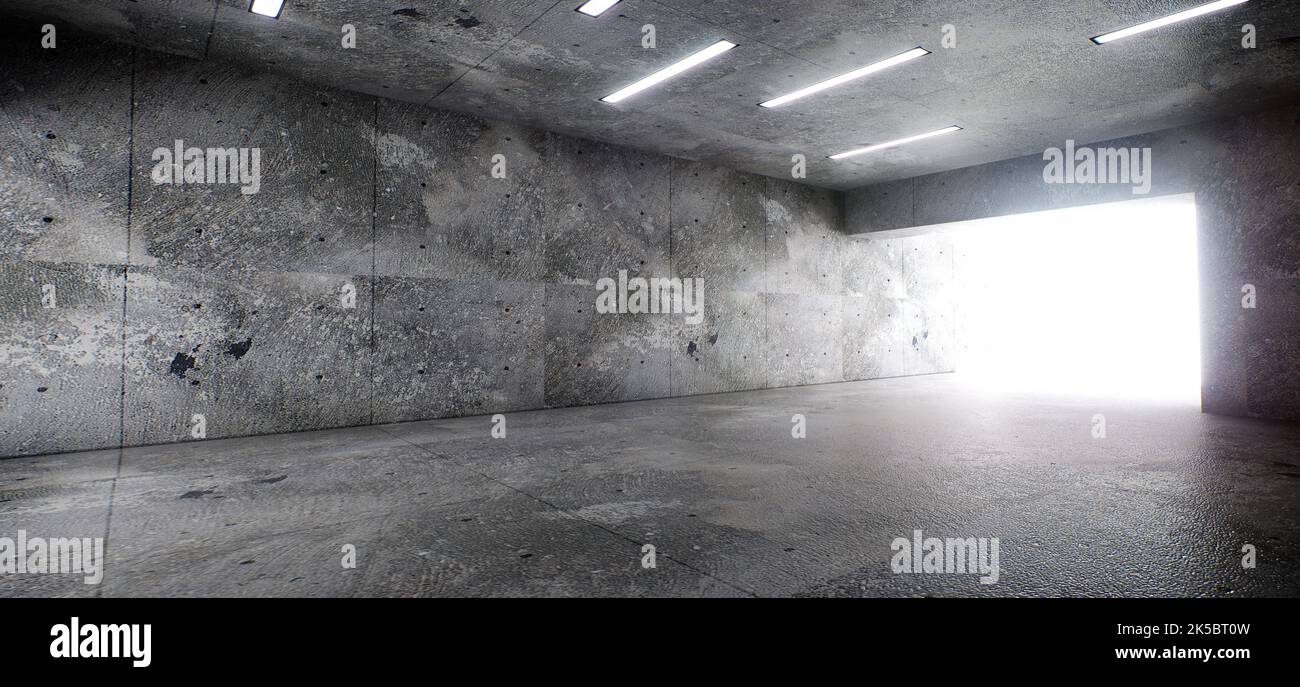 Tunnel underground pedestrian crossing with a bright glow at the end ...