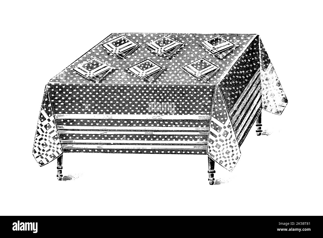Table with tablecloth - Vintage Illustration Stock Photo - Alamy