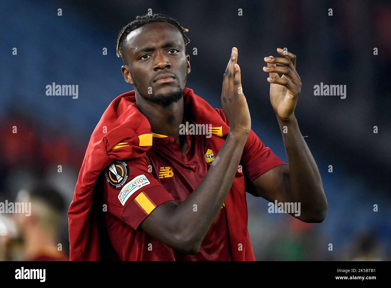Tammy Abraham of AS Roma waves the fans at the end of the Europa League ...