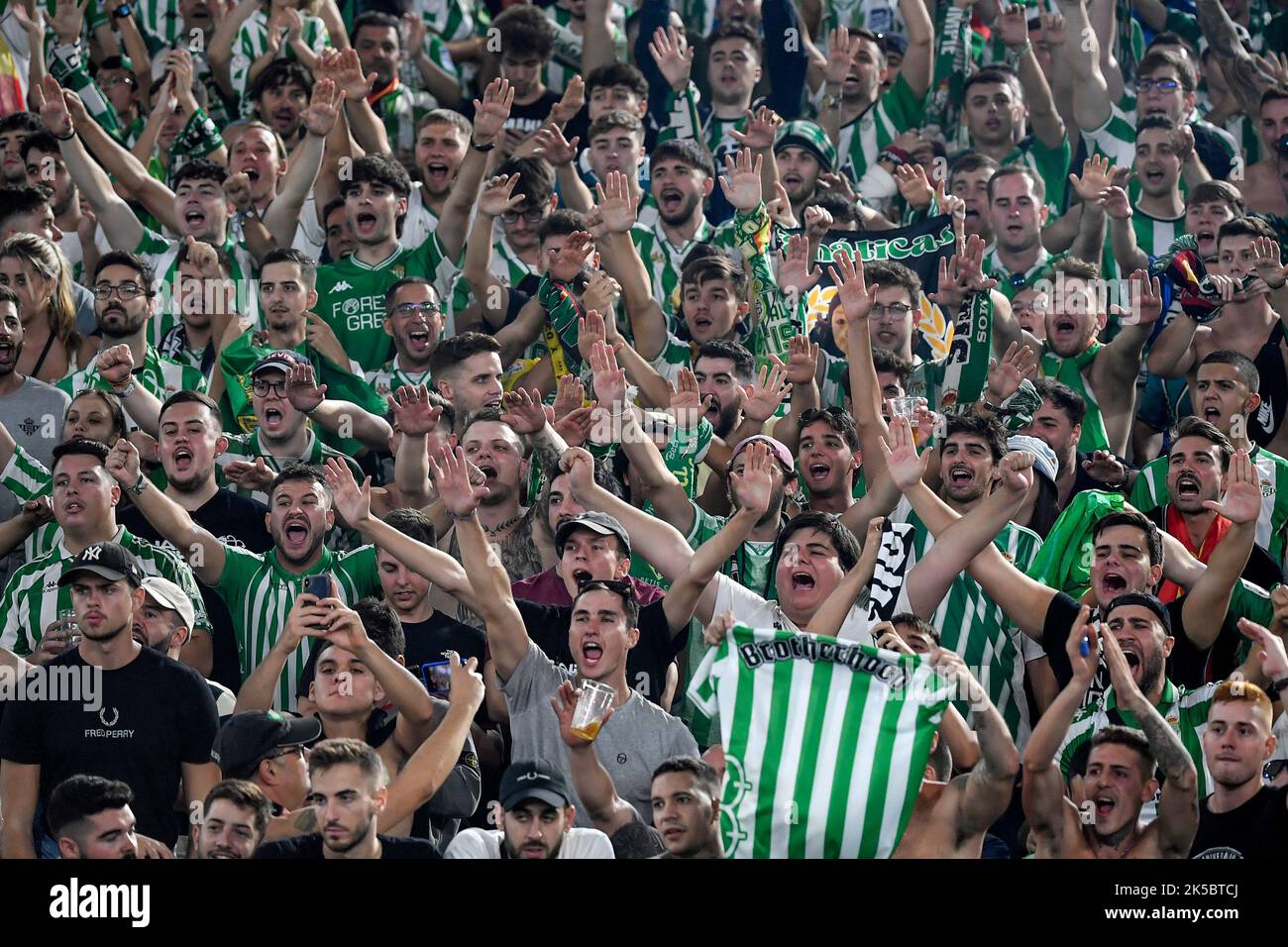 Betis supporters cheer on during the Europa League Group C football ...