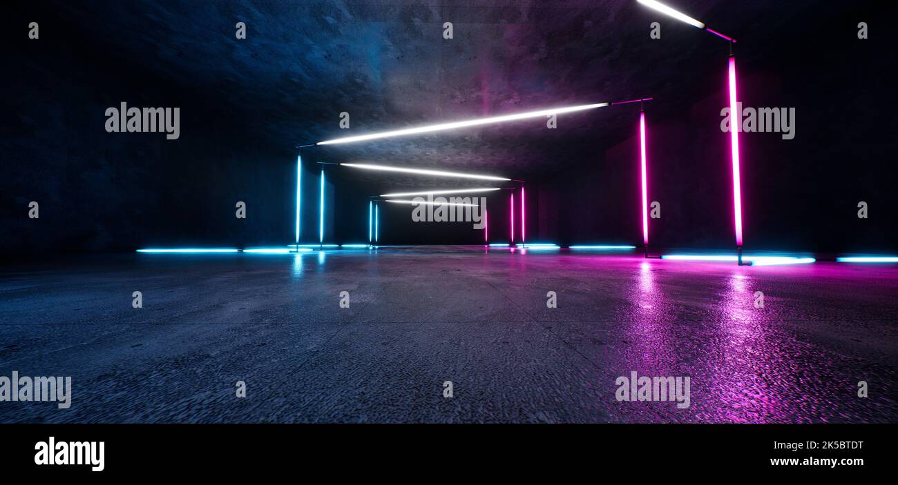 Abstract architectural concrete and rusted metal interior of a ...