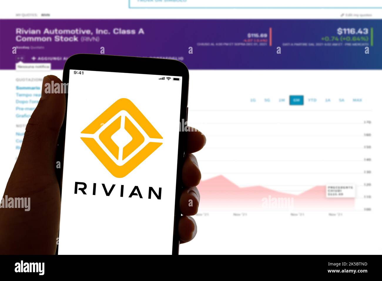 In this photo illustration the logo of electric car maker Rivian is ...