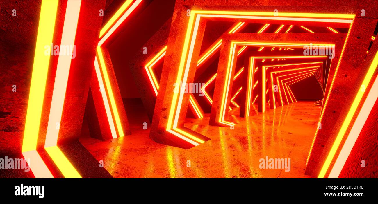 Futuristic Sci-Fi Abstract Orange And Red Neon Light Shapes. 3D ...