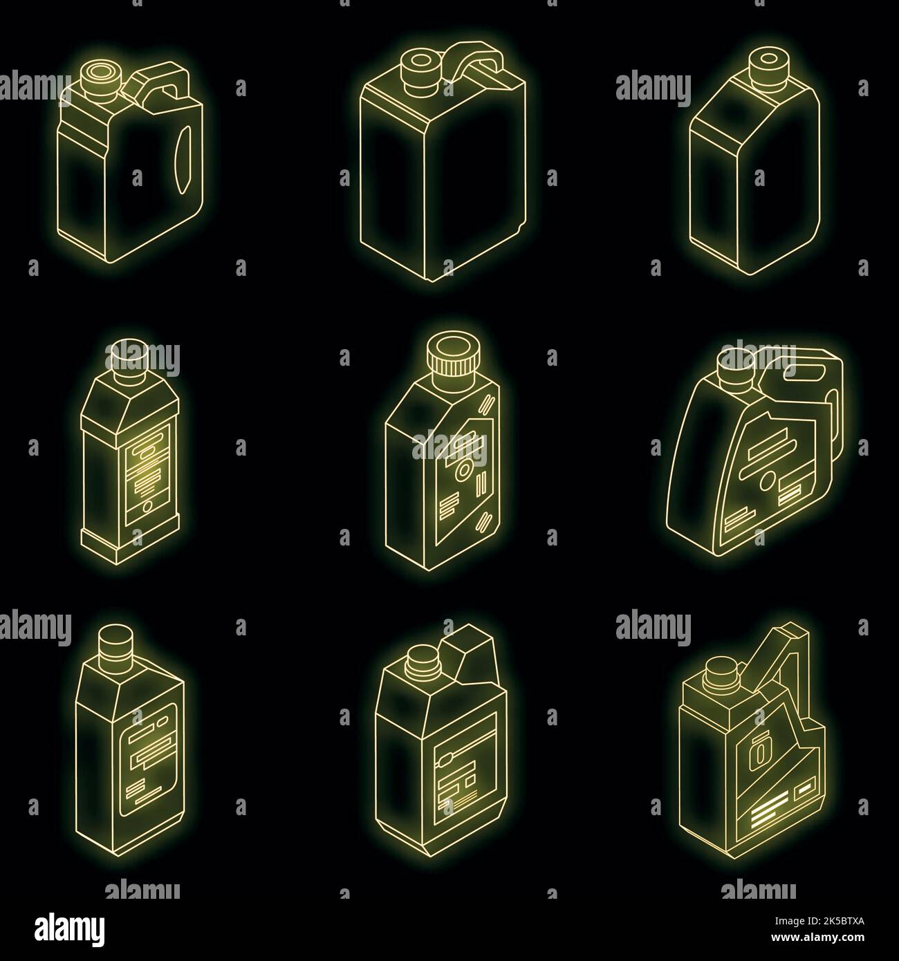 Motor oil icons set. Isometric set of motor oil vector icons neon on ...