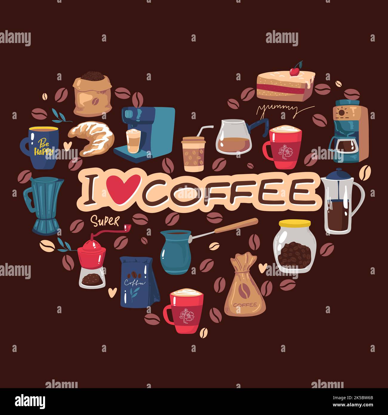 heart from coffee beans, vector illustration love coffee Stock Vector ...