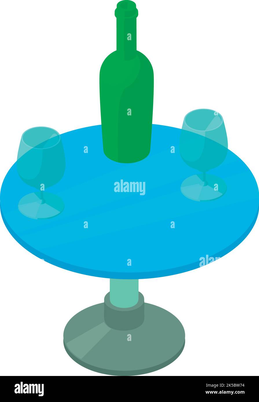 Cafe furniture icon isometric vector. Wine bottle and wine glass on ...