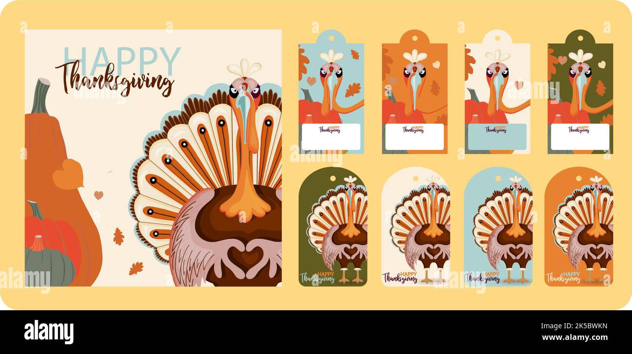 Happy Thanksgiving autumn set. Vector illustration. Thanksgiving ...