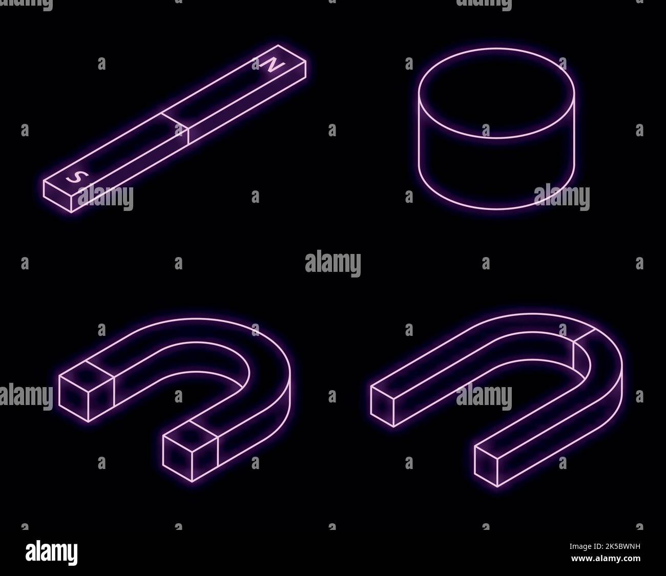 Magnet icons set. Isometric set of magnet vector icons neon on black ... Magnet icons set. Isometric set of magnet vector icons neon on black ...