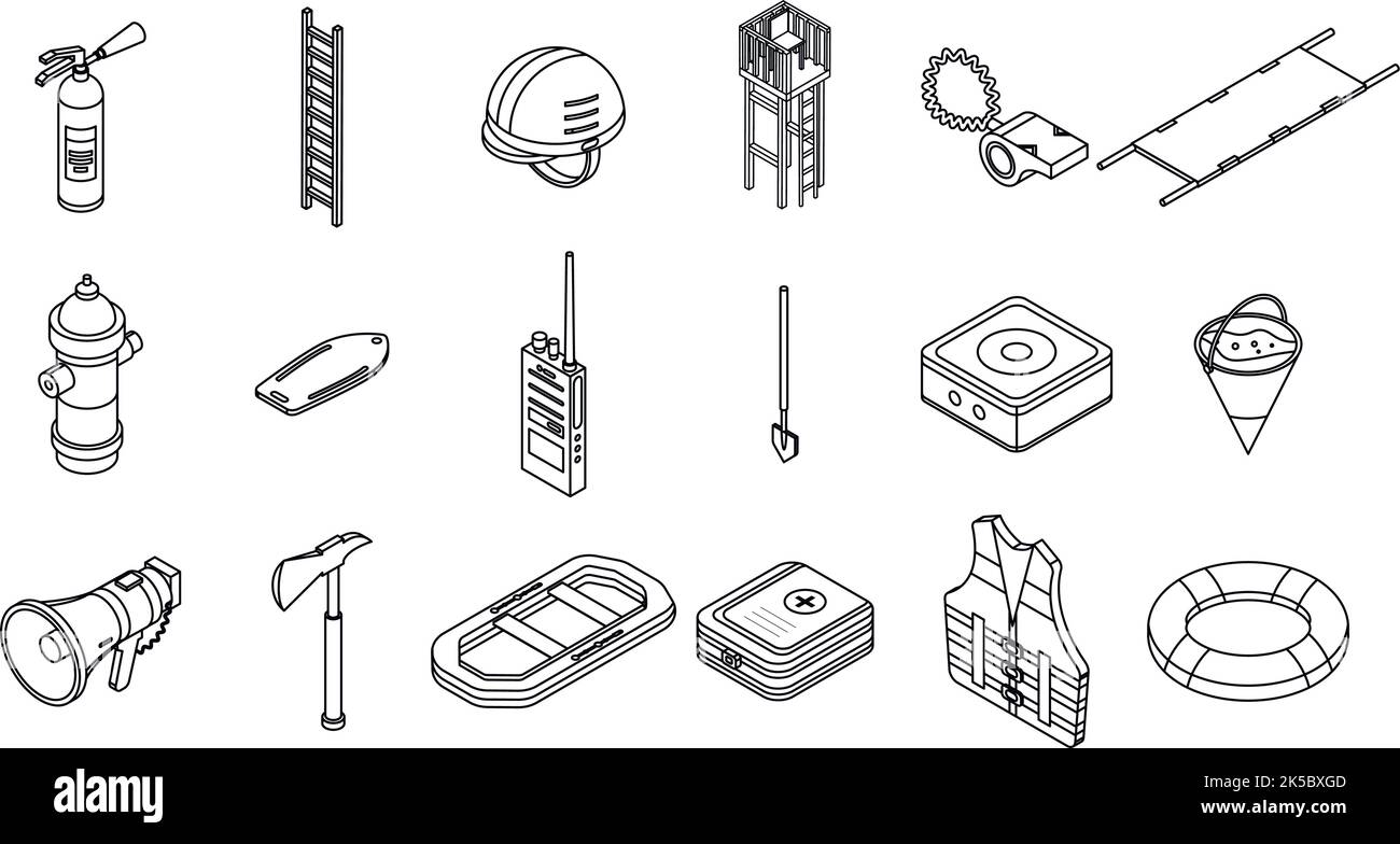 Rescuer icons set. Isometric set of rescuer vector icons thin line ...