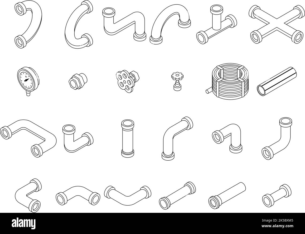 Pipe icons set. Isometric set of pipe vector icons thin line outline on ... Pipe icons set. Isometric set of pipe vector icons thin line outline on ...