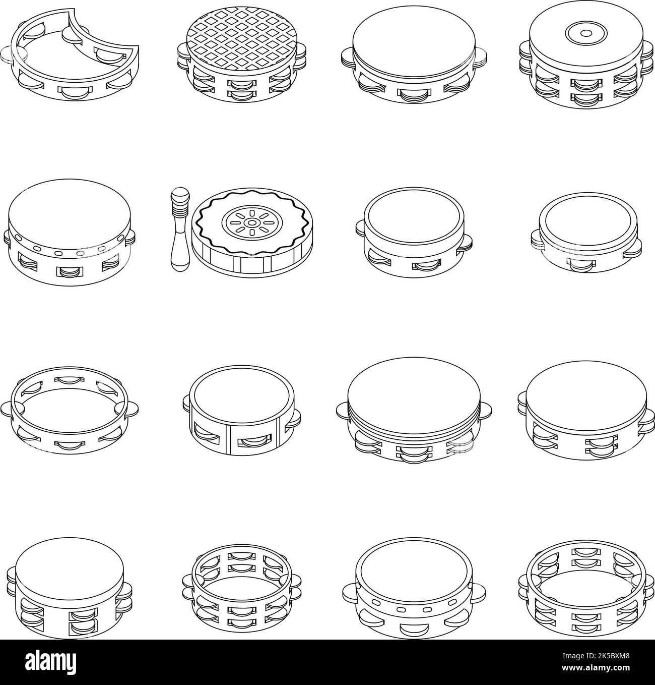 Tambourine icons set. Isometric set of tambourine vector icons thin ...
