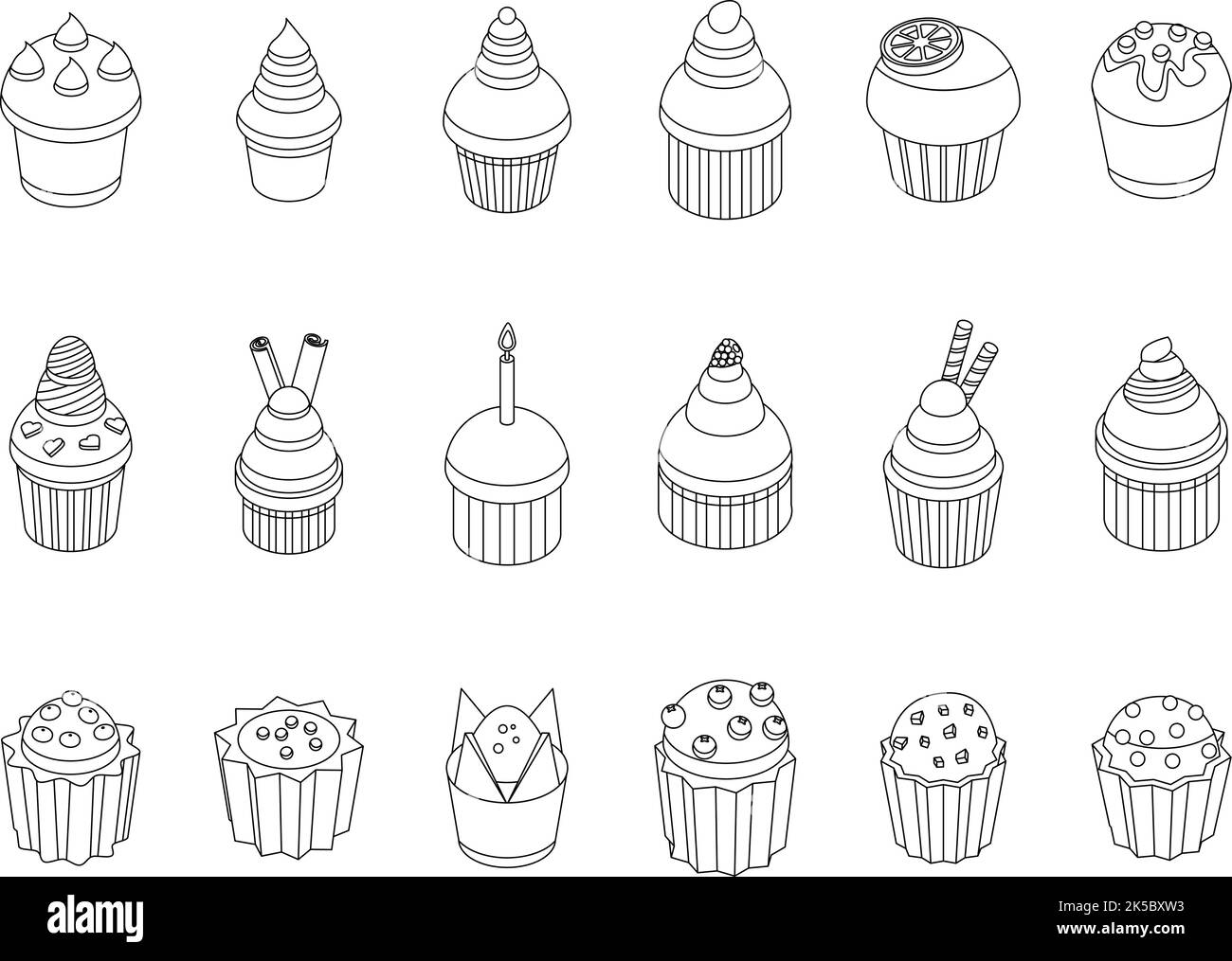 Muffin icons set. Isometric set of muffin vector icons thin line ...