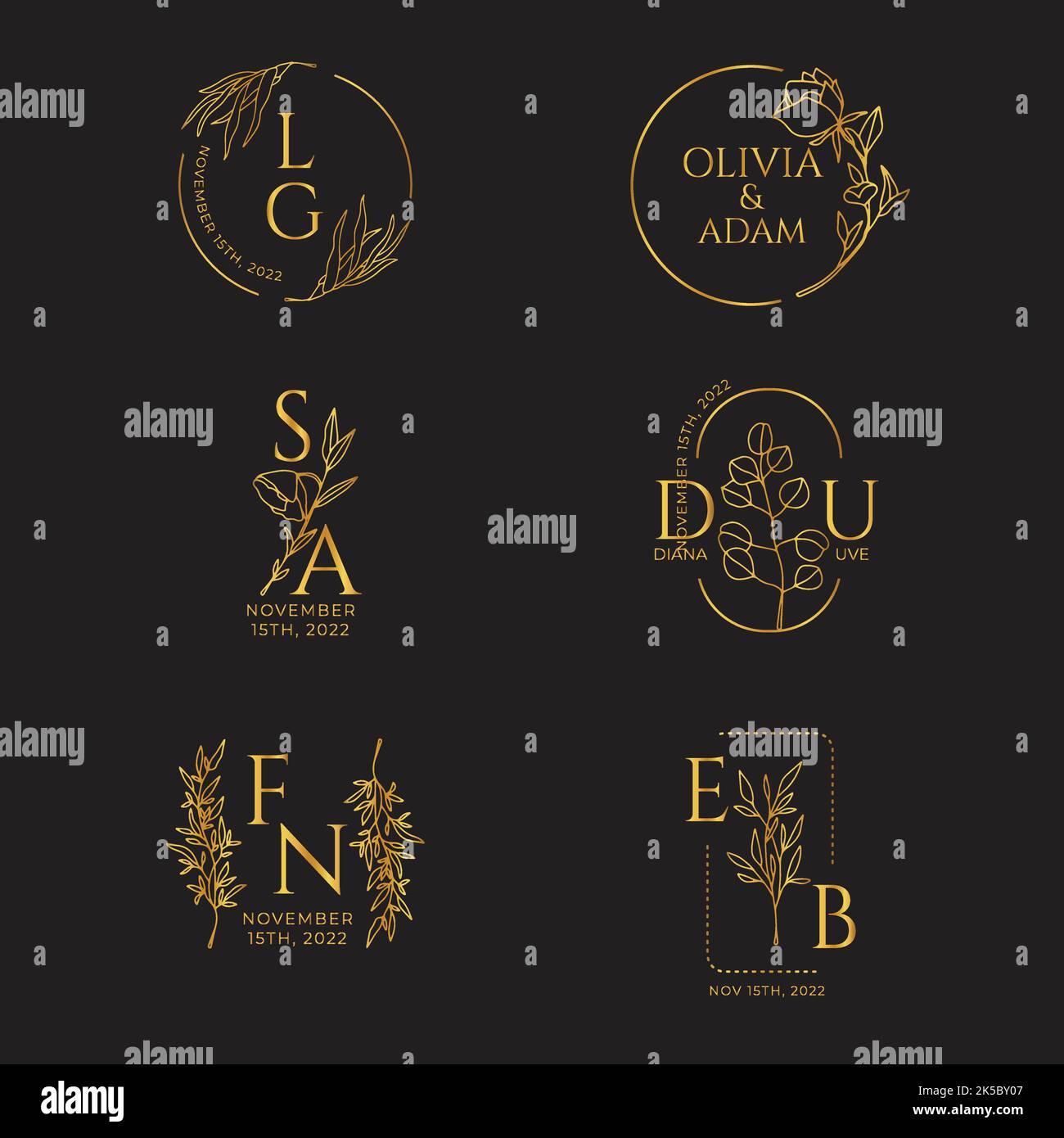 hand drawn wedding linear flat wedding monograms collection vector ...