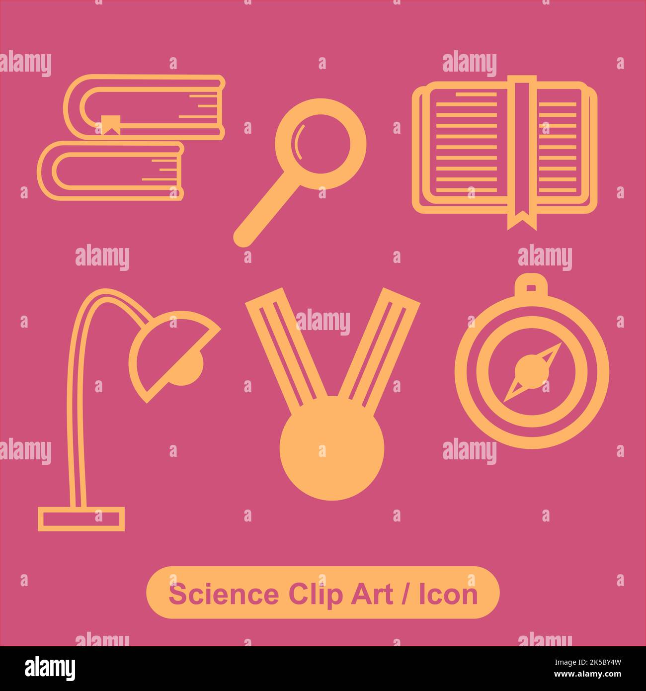A collection of education-related icons isolated on a pink background ...