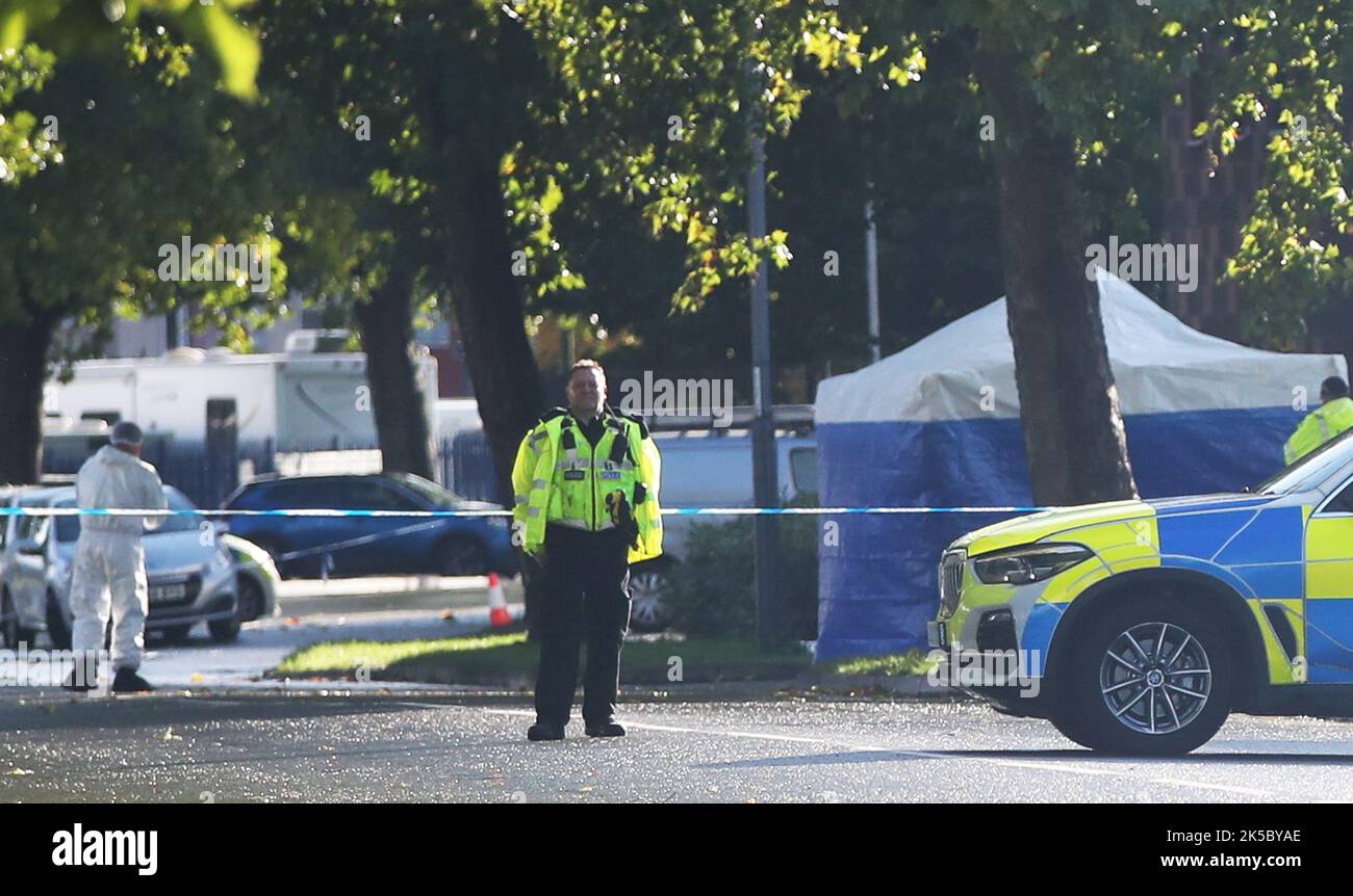 The scene outside Ascot Drive police station in Derby where a man was ...