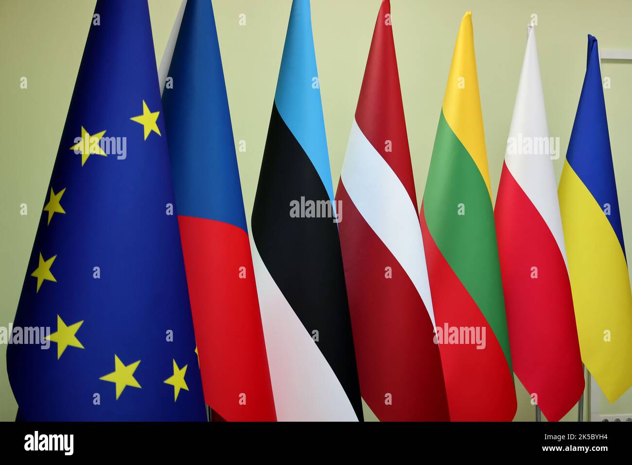 IVANO-FRANKIVSK, UKRAINE - OCTOBER 06, 2022 - Flags of the countries ...