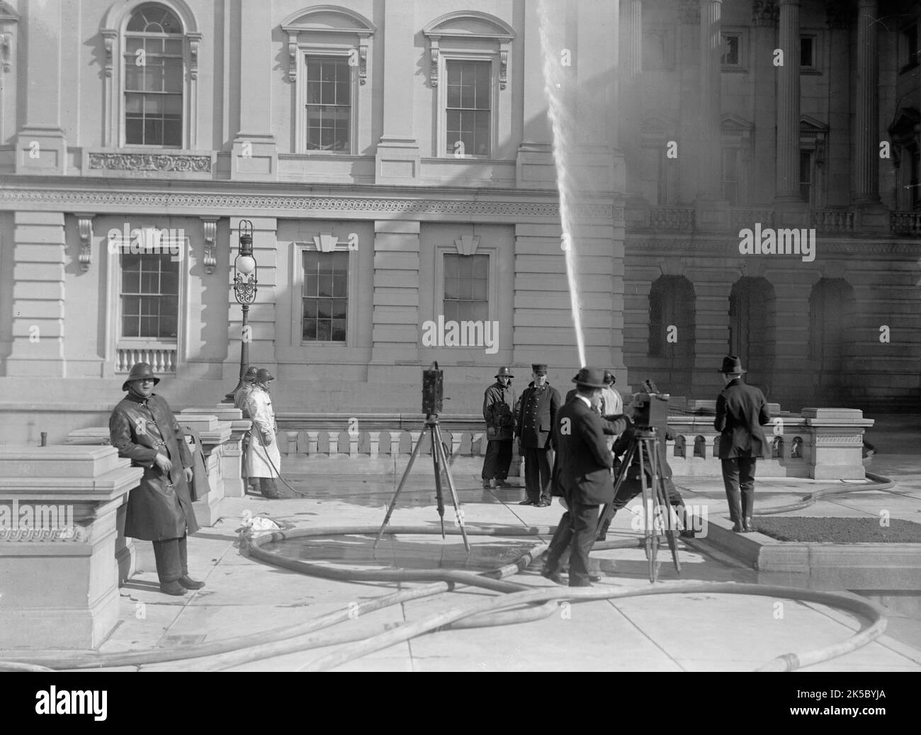 U.S. Capitol - Cleaning Exterior, 1913. Firefighters in sou'westers ...