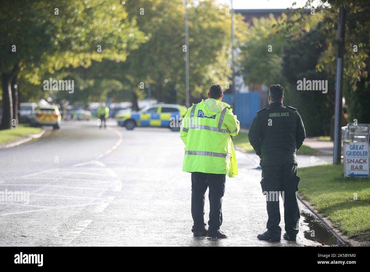 Emergency services outside Ascot Drive police station in Derby where a ...