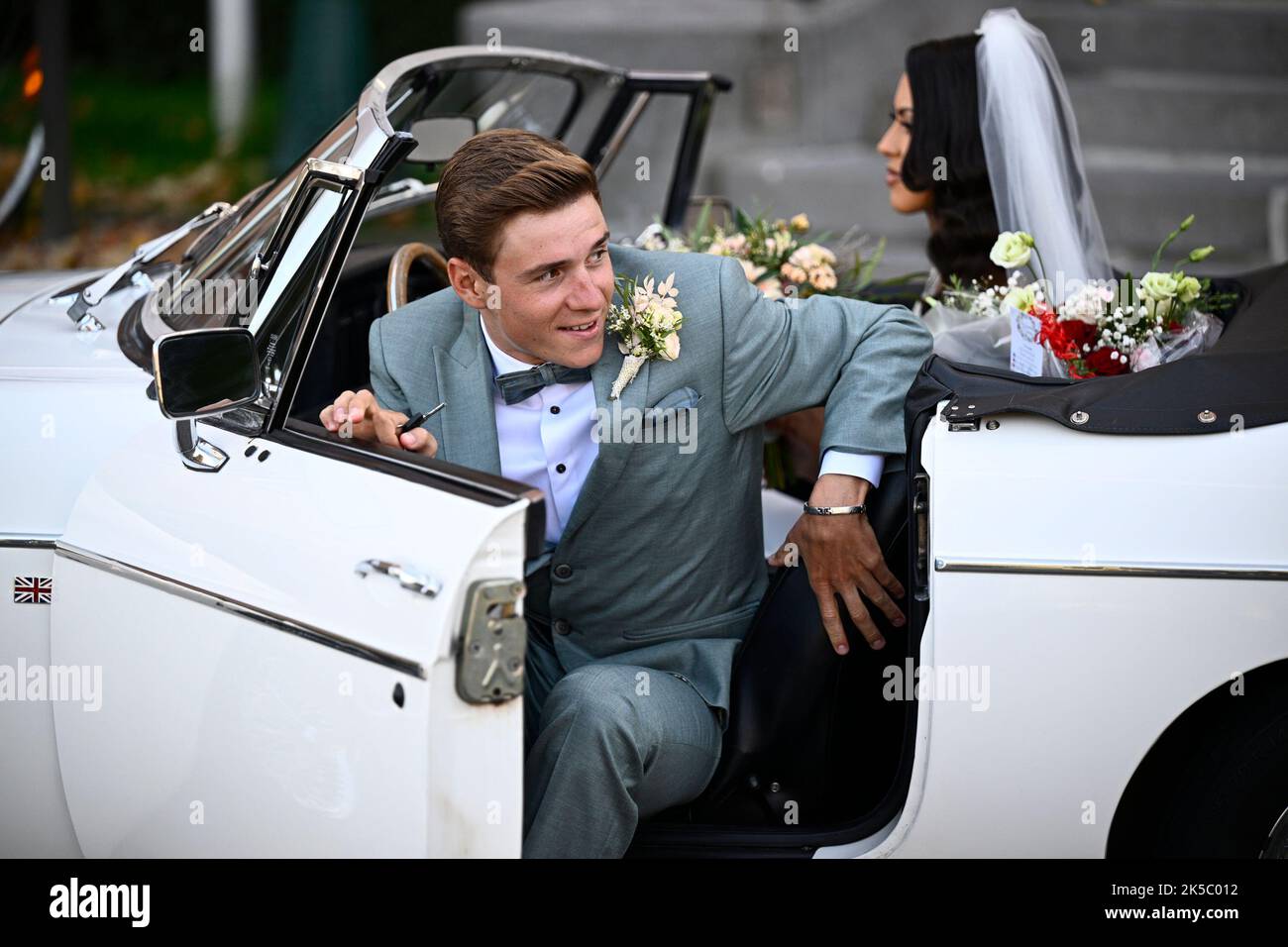 Evenepoel's partner Oumaima Oumi Rayane and Belgian Remco Evenepoel ...