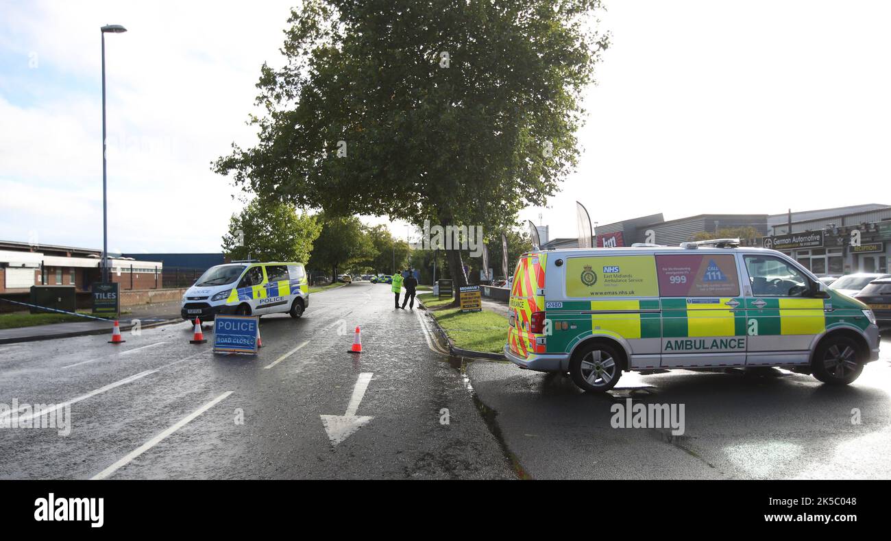 Emergency services near Ascot Drive police station in Derby where a man ...