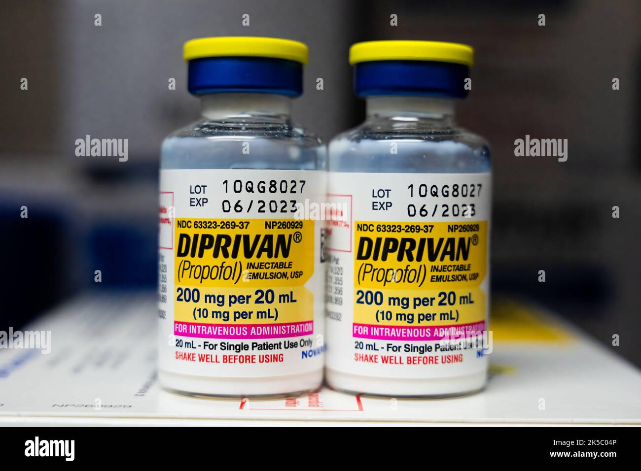 The view of two bottles of Diprivan 200mg placed over the boxes Stock ...