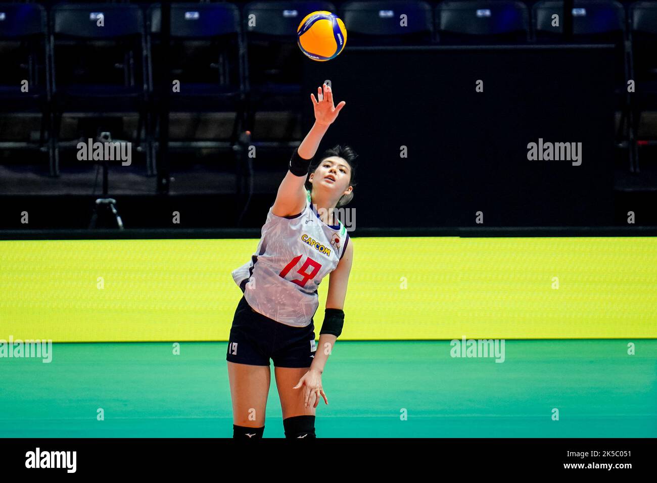 ROTTERDAM, NETHERLANDS - OCTOBER 7: Nichika Yamada of Japan serves ...