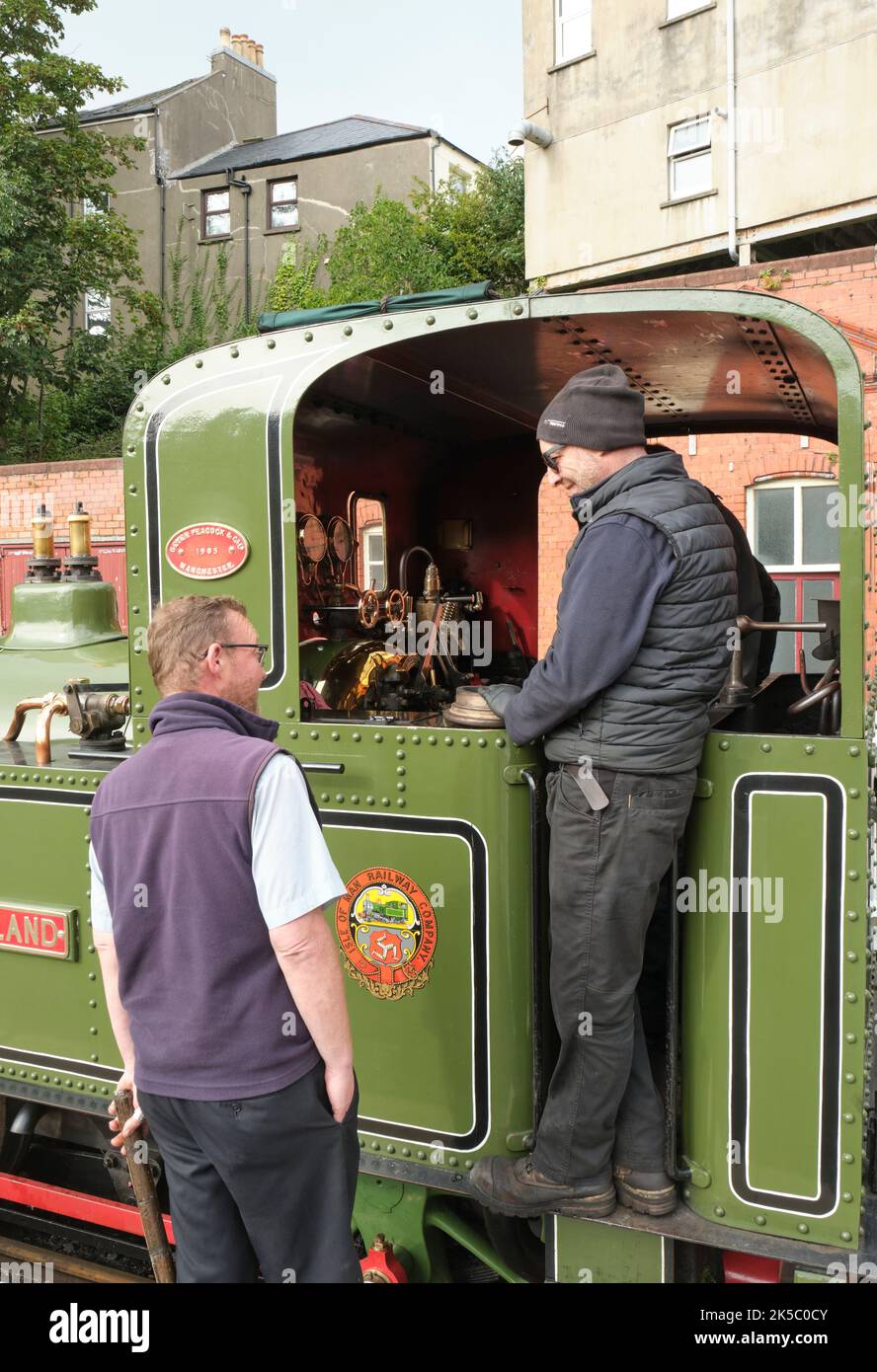 Looking at the interior of a narrow-gauge steam train in Douglas ...