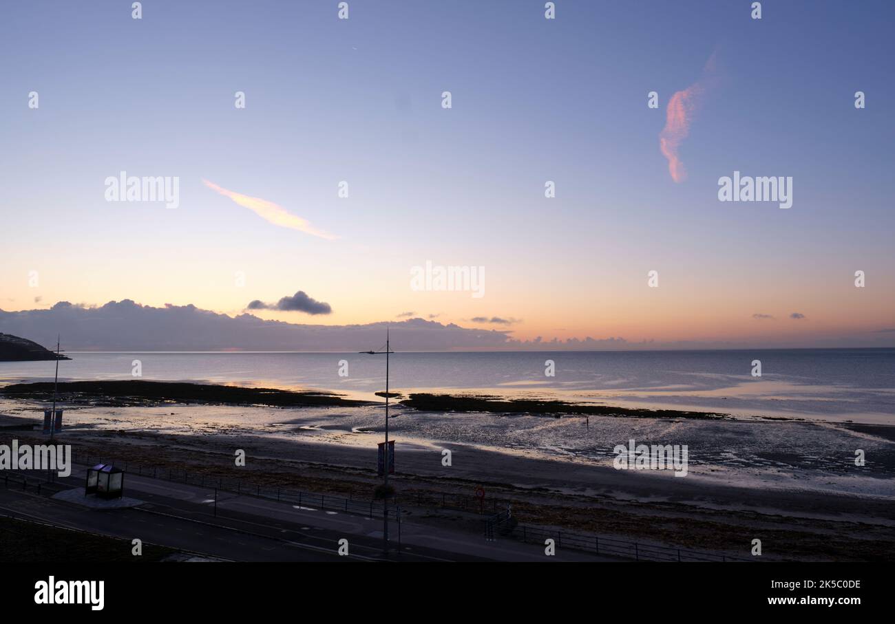 Looking over Douglas Bay, Isle of Man at sunrise with beautiful colours ...