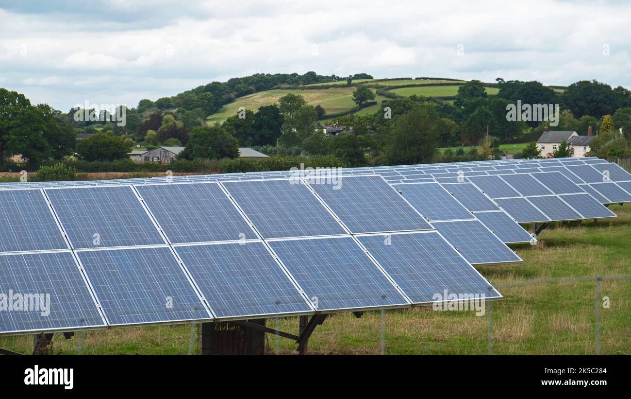 Solar panels installed on farmland in Devon in UK Stock Photo - Alamy