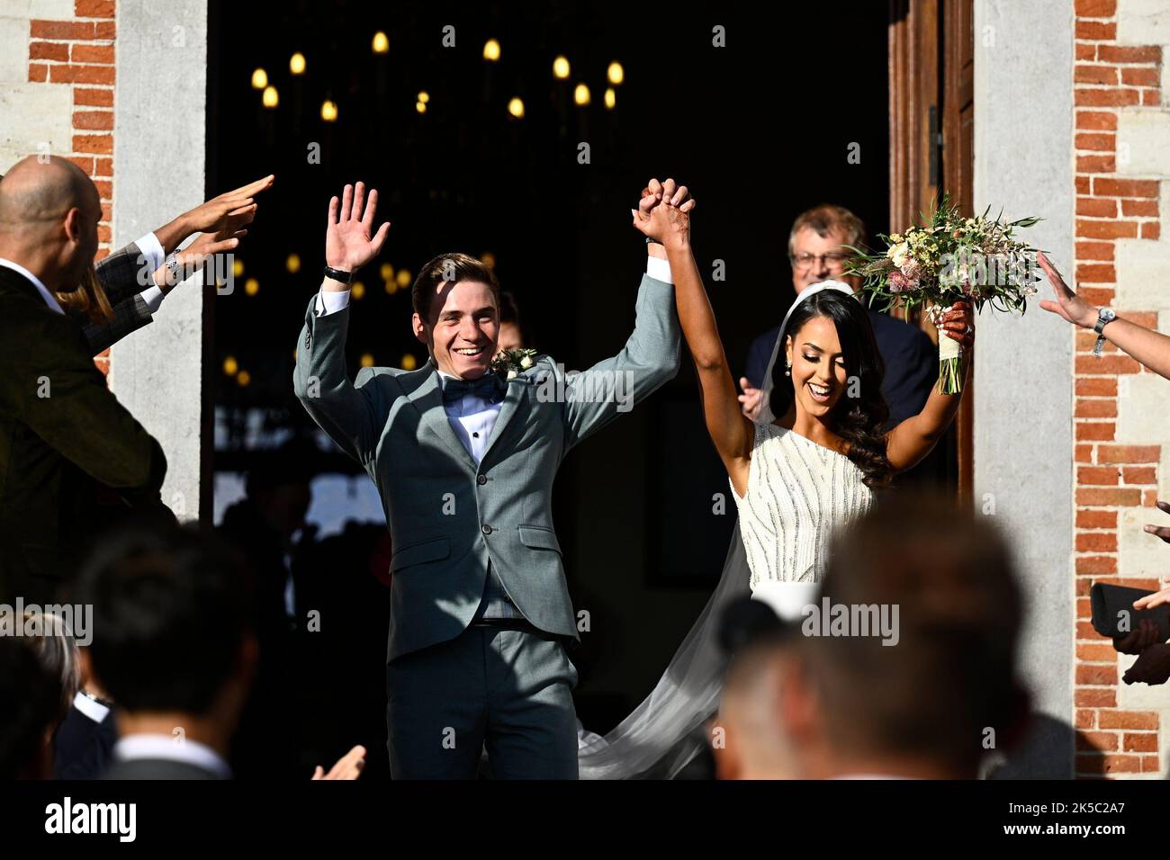 Newly weds Belgian Remco Evenepoel and Oumaima Oumi Rayane pictured ...