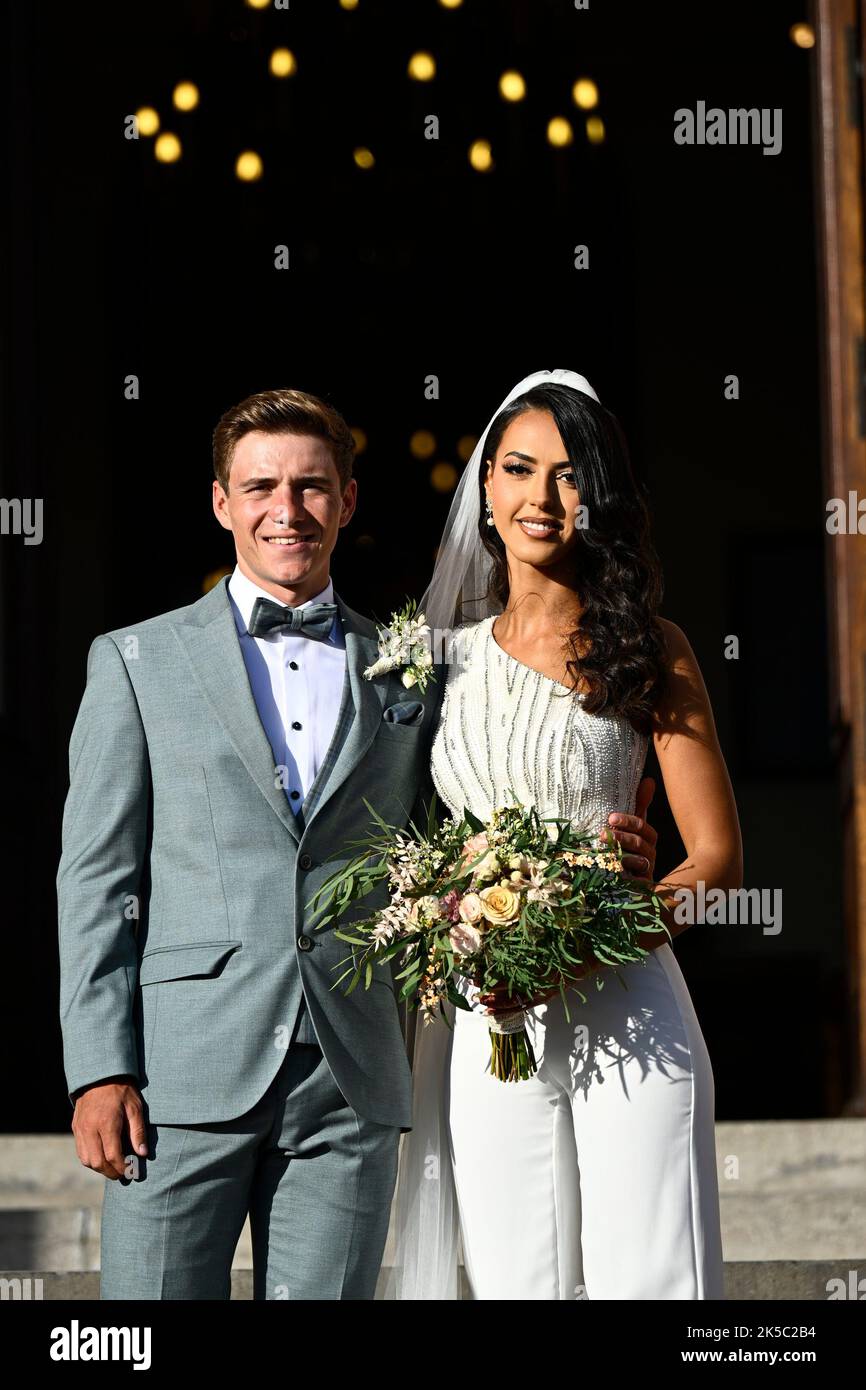 Newly weds Belgian Remco Evenepoel and Oumaima Oumi Rayane pictured ...
