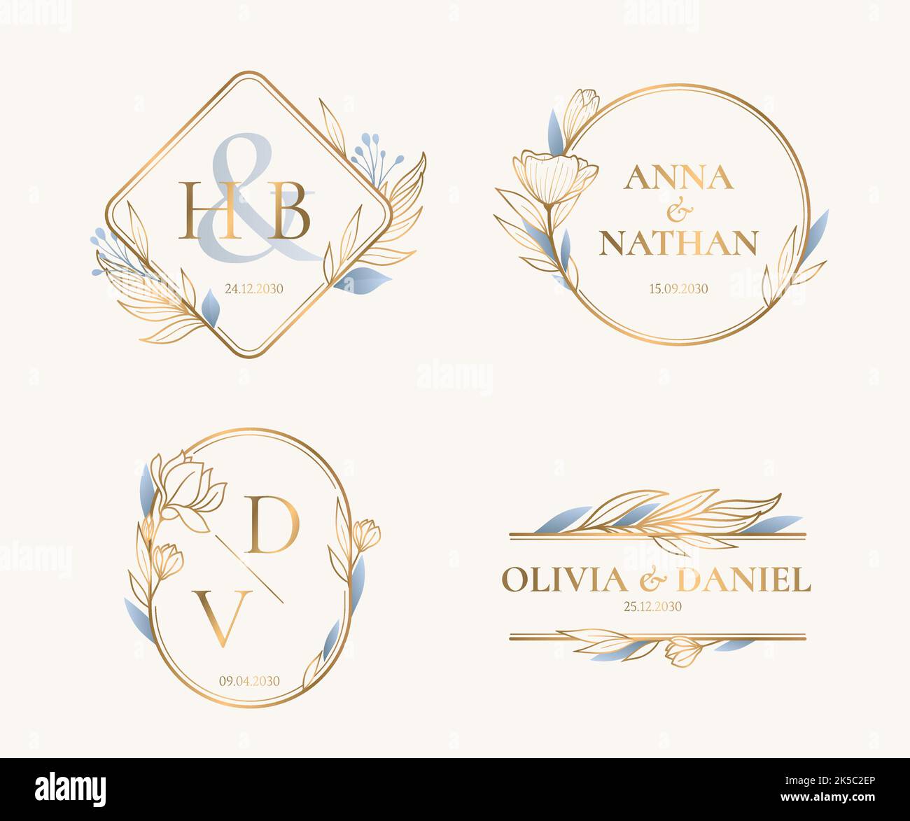 linear flat wedding monograms vector design illustration Stock Vector ...