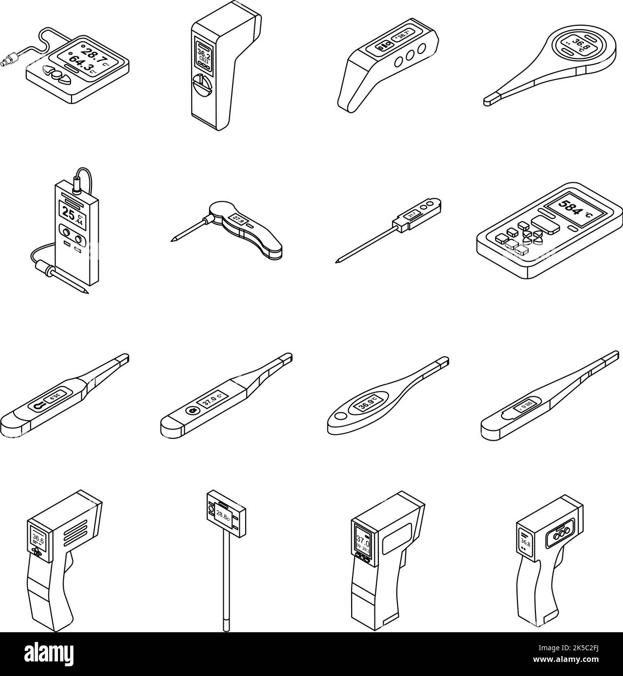 Digital thermometer icons set. Isometric set of digital thermometer ...