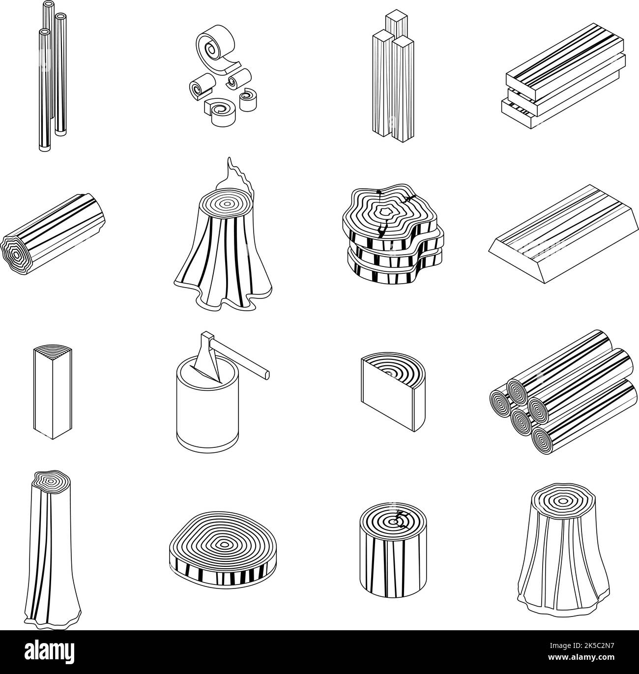 Trunk tree icons set. Isometric set of trunk tree vector icons thin ...