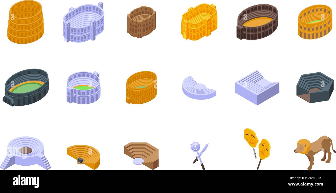 Amphitheater icons set isometric vector. Arena italy. Ancient building ...