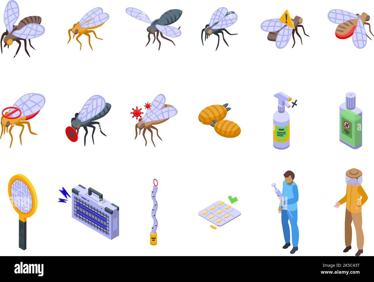 Tsetse fly icons set isometric vector. Dangerous disease. Insect ...