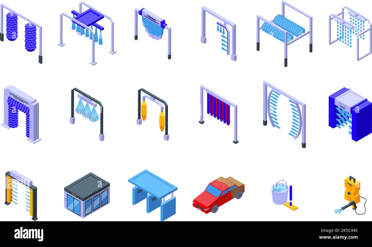 Automated car wash icons set isometric vector. Car auto. Vehicle transport Stock Vector Image ...