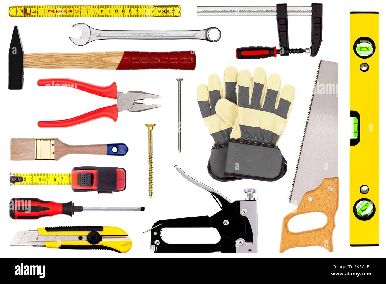 Various craftsman tools isolated on white background Stock Photo - Alamy