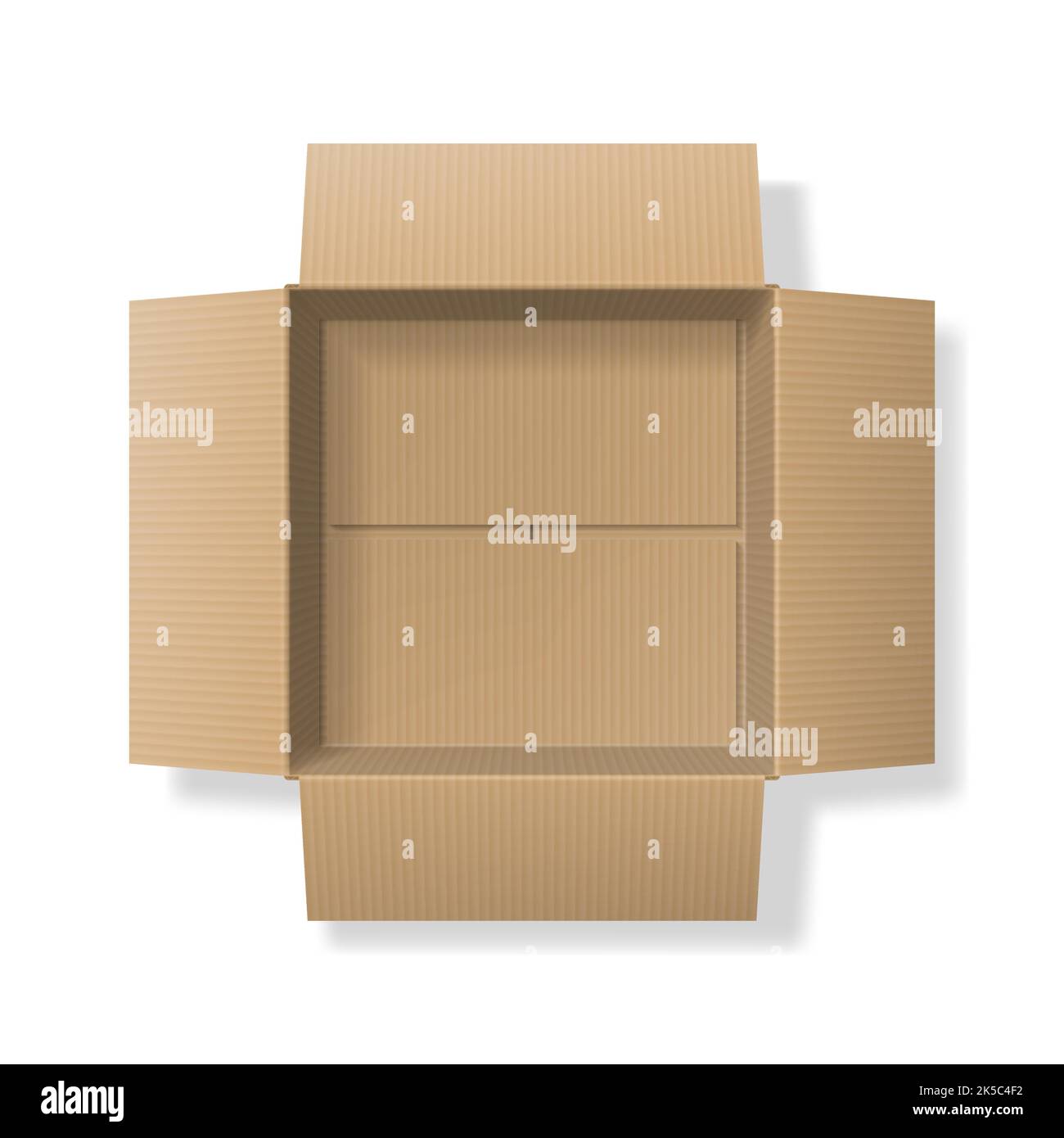 Realistic cardboard open box, top view, with transparent shadow ...