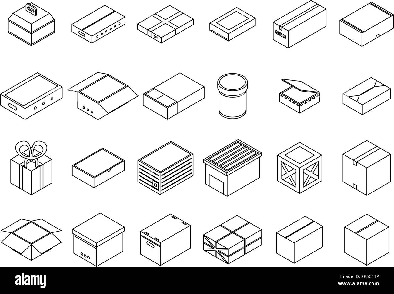 Box icons set. Isometric set of box vector icons thin line outline on ...