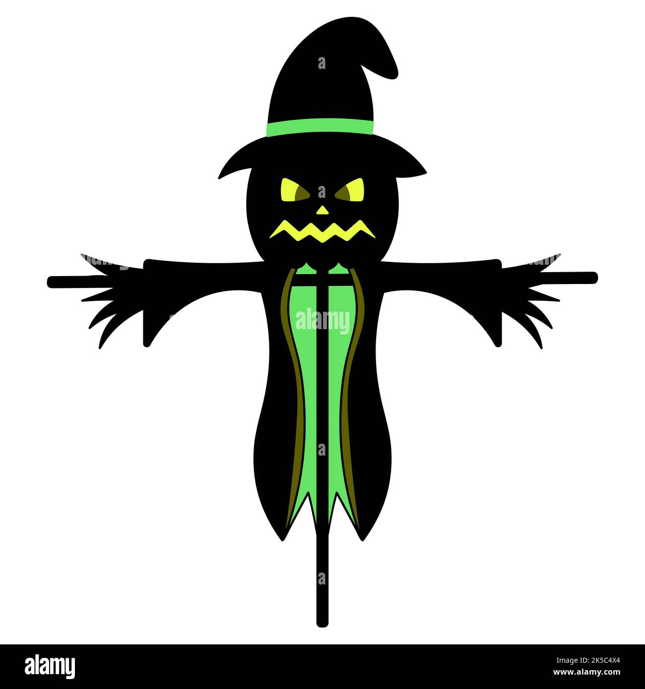 Scarecrow. Silhouette. Scare birds away. Pumpkin on the head. Angry ...