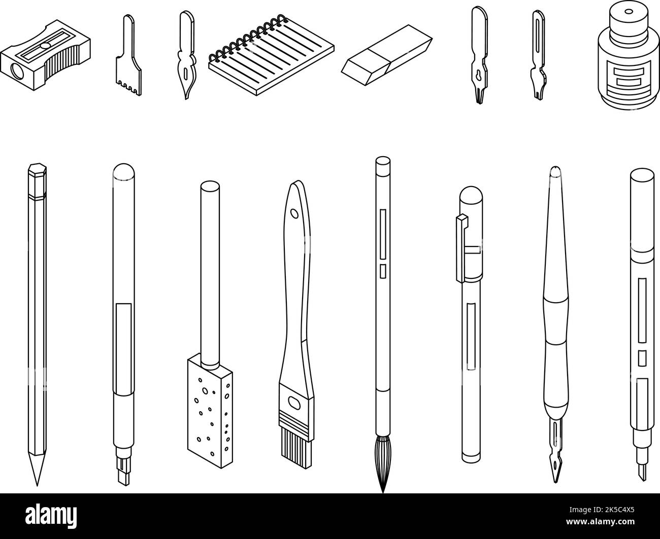 Calligraphy tools icons set. Isometric set of calligraphy tools vector ...
