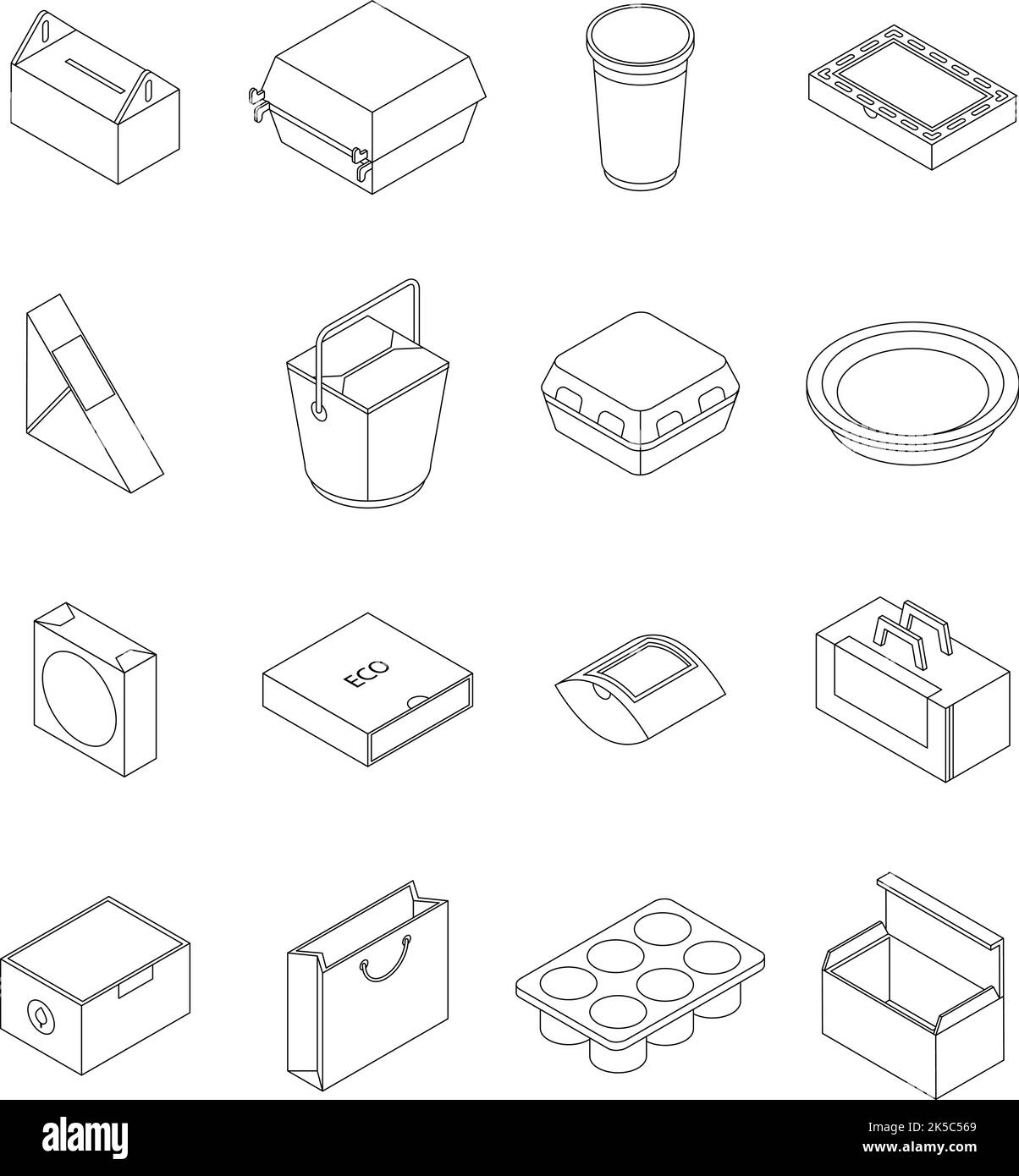 Eco packaging icons set. Isometric set of eco packaging vector icons ...