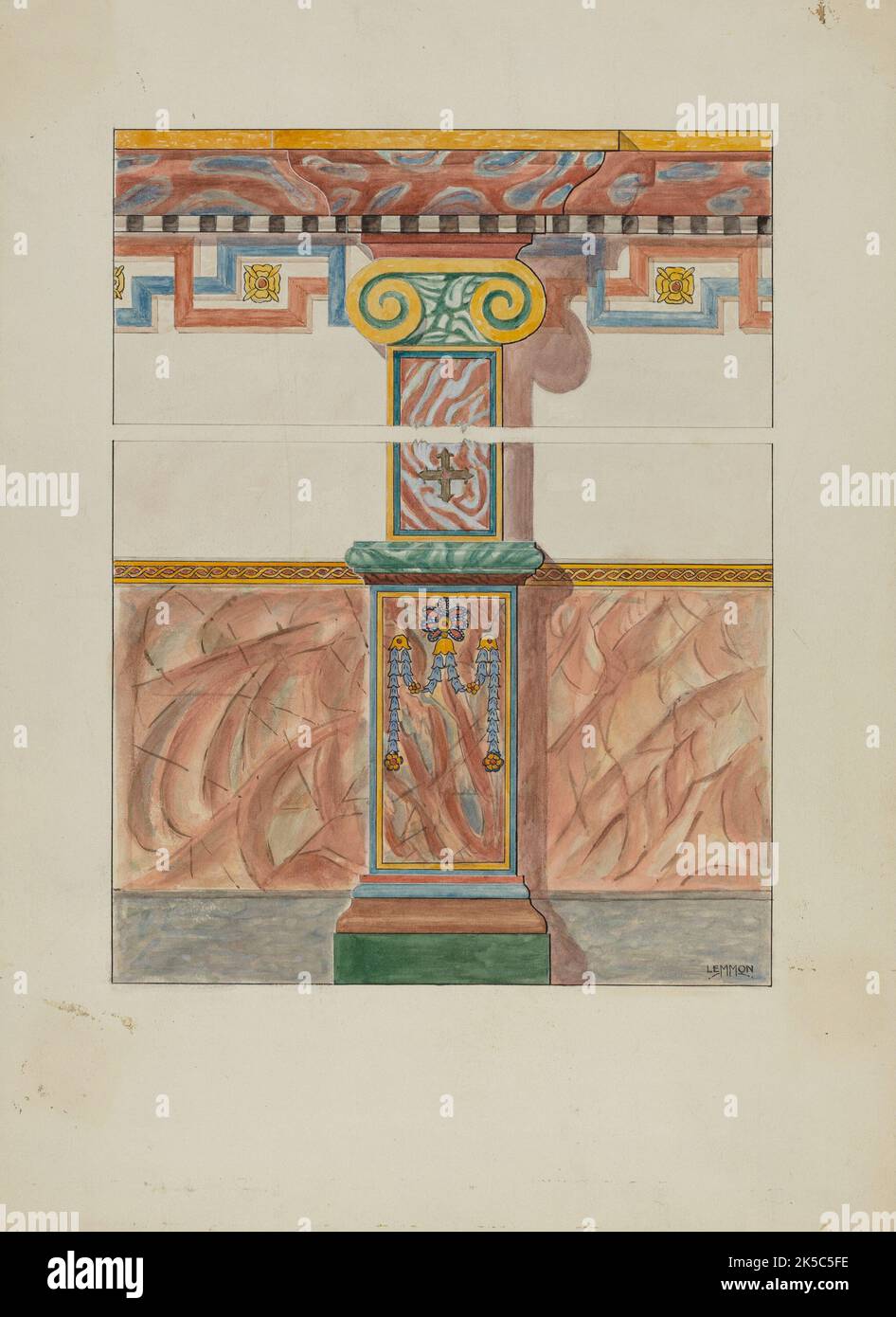 Painted Wall Decoration, Detail of Pilaster, c. 1936 Stock Photo - Alamy