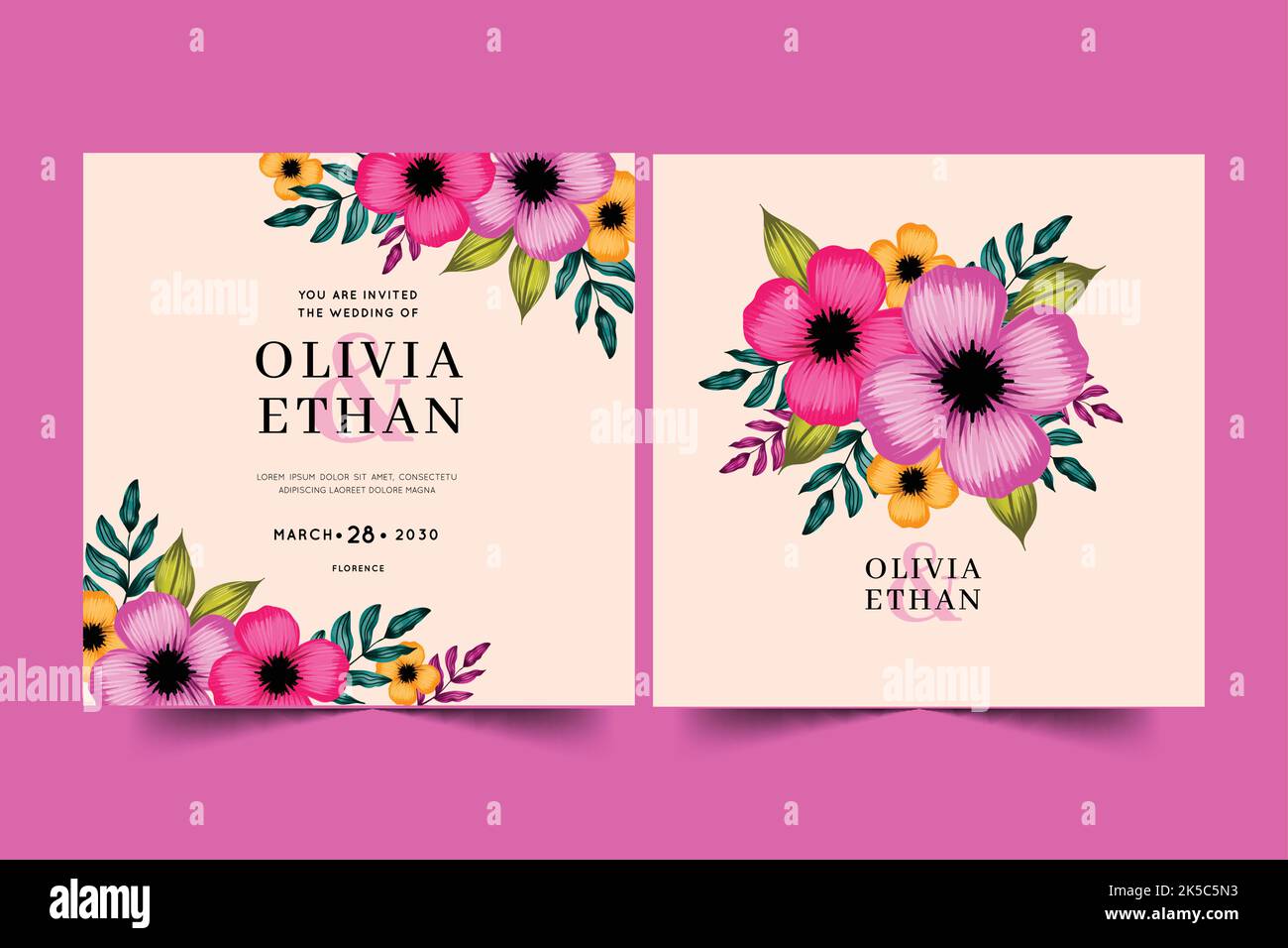 beautiful floral wedding invitation template vector design illustration ...
